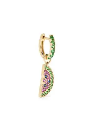 ROXANNE FIRST 14kt Yellow Ruby And Emerald Single Huggie Earring - Gold