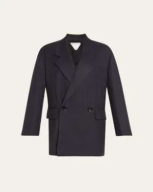 Bottega Veneta Striped Wool Double-breasted Jacket - Blue/black