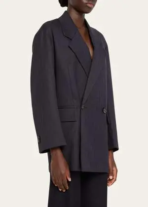 Bottega Veneta Striped Wool Double-breasted Jacket - Blue/black