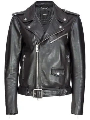 Pinko Belted Leather Biker Jacket