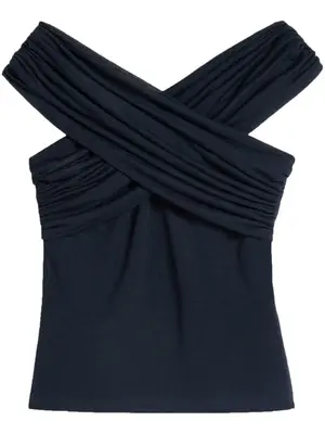 Ami Draped-design Cotton-blend Top - Blue