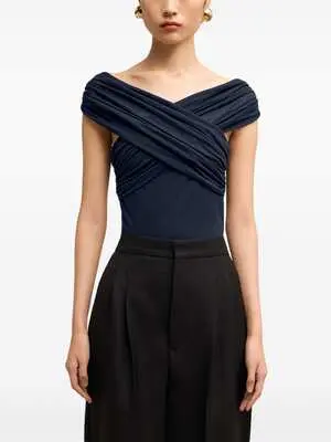 Ami Draped-design Cotton-blend Top - Blue