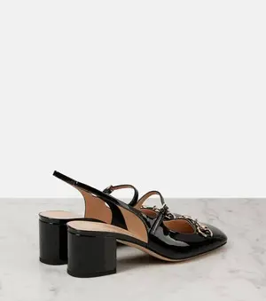 Gucci Horsebit 55 Patent Leather Slingback Pumps