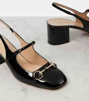Gucci Horsebit 55 Patent Leather Slingback Pumps