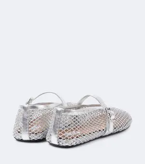 Alaïa Metallic Fishnet Mary Jane Flats - Silver