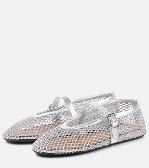 Alaïa Metallic Fishnet Mary Jane Flats - Silver