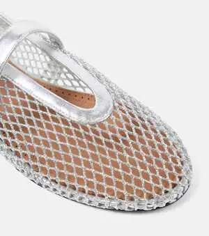 Alaïa Metallic Fishnet Mary Jane Flats - Silver