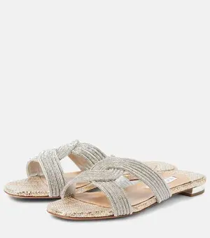 AQUAZZURA Gatsby Embellished Slides - Silver