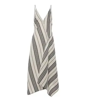 FERRAGAMO Striped Linen And Cotton Maxi Dress - Neutrals