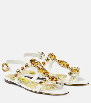 Dolce & Gabbana Majolica Embellished Leather Sandals - Yellow
