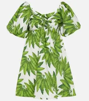 Farm Rio Palms Fan Cotton Minidress - White