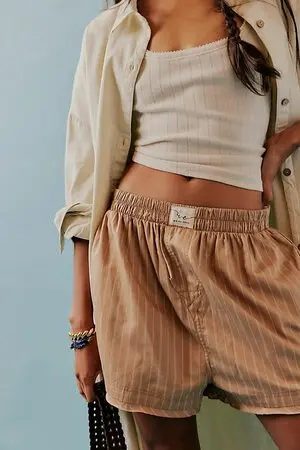 Free People We The Free Day To Day Striped Boxers Khaki Combo