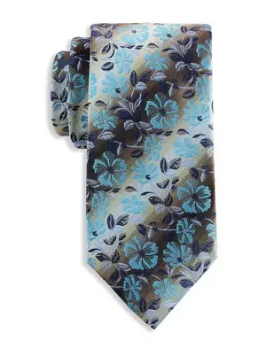 SYNRGY BY DXL Big & Tall Floral Neck Tie - Aqua