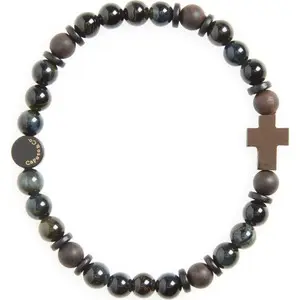 Caputo & Co Azabache Cross Beaded Stretch Bracelet - Blue Tiger Eye