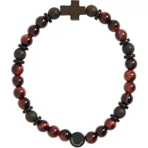 Caputo & Co Azabache Cross Beaded Stretch Bracelet - Red Tiger Eye
