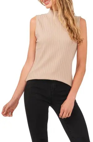 CECE DUPRAZ Mock Neck Ribbed Tank - Almond Beige