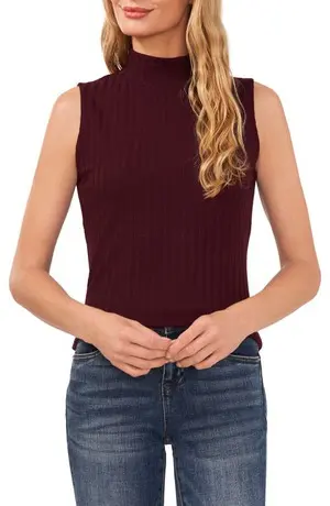 CECE DUPRAZ Mock Neck Ribbed Tank Spiced Wine Burgundy