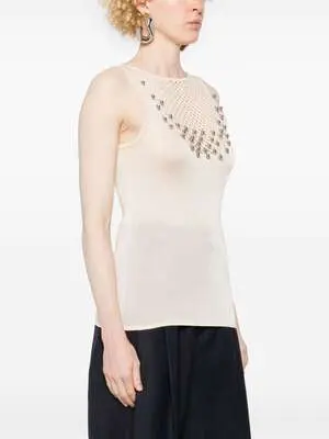 Rabanne Bead-embellished Knitted Top - Neutrals