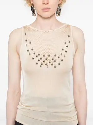 Rabanne Bead-embellished Knitted Top - Neutrals