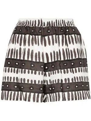 MAISON LA PLAGE Abstract-print Linen Shorts