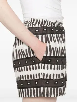 MAISON LA PLAGE Abstract-print Linen Shorts