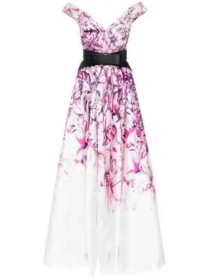 SAIID KOBEISY Floral-print Off-shoulder Gown - White