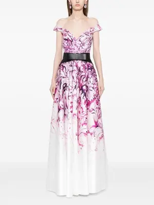 SAIID KOBEISY Floral-print Off-shoulder Gown - White