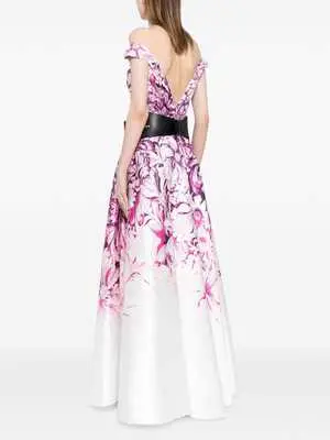 SAIID KOBEISY Floral-print Off-shoulder Gown - White
