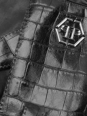 Philipp Plein Crocodile-effect Leather Gloves