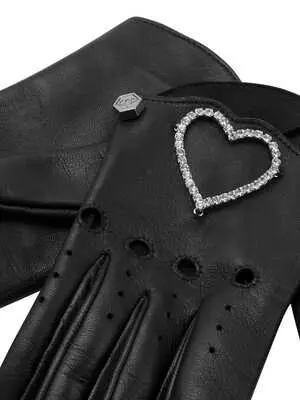 Philipp Plein Heart-appliqué Leather Gloves