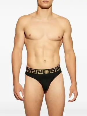 Versace Greca Stretch-cotton Briefs - Black