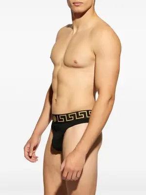 Versace Greca Stretch-cotton Briefs - Black