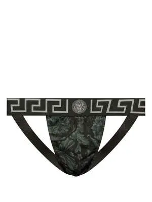 Versace Barocco Stretch-cotton Jockstrap - Black
