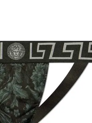 Versace Barocco Stretch-cotton Jockstrap - Black