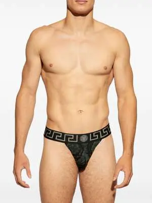 Versace Barocco Stretch-cotton Jockstrap - Black