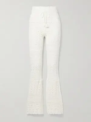LoveShackFancy Fosta Crocheted Cotton Flared Pants - White