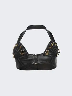 MOMMA'S BLUES Embellished Cropped Leather Top - Black