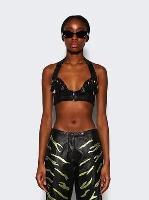 MOMMA'S BLUES Embellished Cropped Leather Top