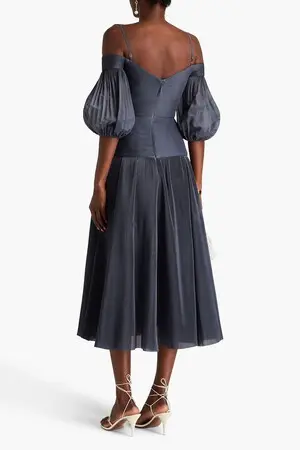 Zimmermann Cold-shoulder Plissé-organza Midi Dress