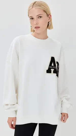 ANINE BING Miles Letterman Sweatshirt - Off White