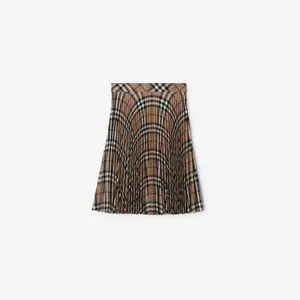 Burberry Pleated Check Wool Blend Skirt - Linden