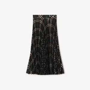 Burberry Pleated Check Wool Blend Skirt - Snug
