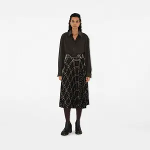 Burberry Pleated Check Wool Blend Skirt - Snug