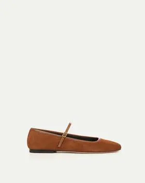 Veronica Beard Ellie Suede Mary Jane Flats - Caramel