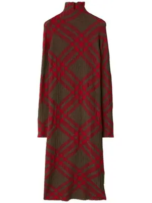 Burberry Checkered Wool-blend Shift Dress - Green