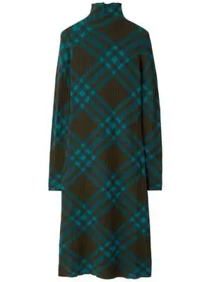 Burberry Checkered Wool Blend Shift Dress - Brown