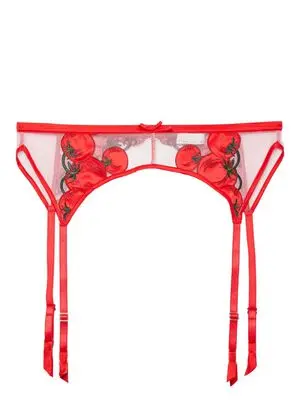 FLEUR DU MAL Pomodoro Embroidered Garter Belt - Red