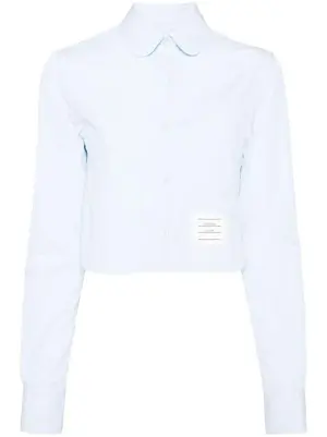 Thom Browne Logo-patch Cropped Shirt - Blue