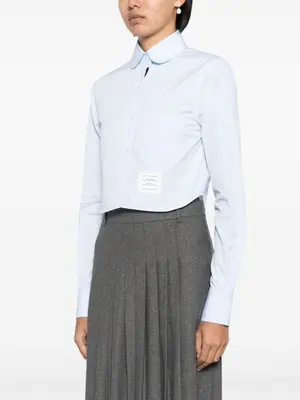 Thom Browne Logo-patch Cropped Shirt - Blue