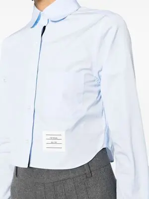 Thom Browne Logo-patch Cropped Shirt - Blue